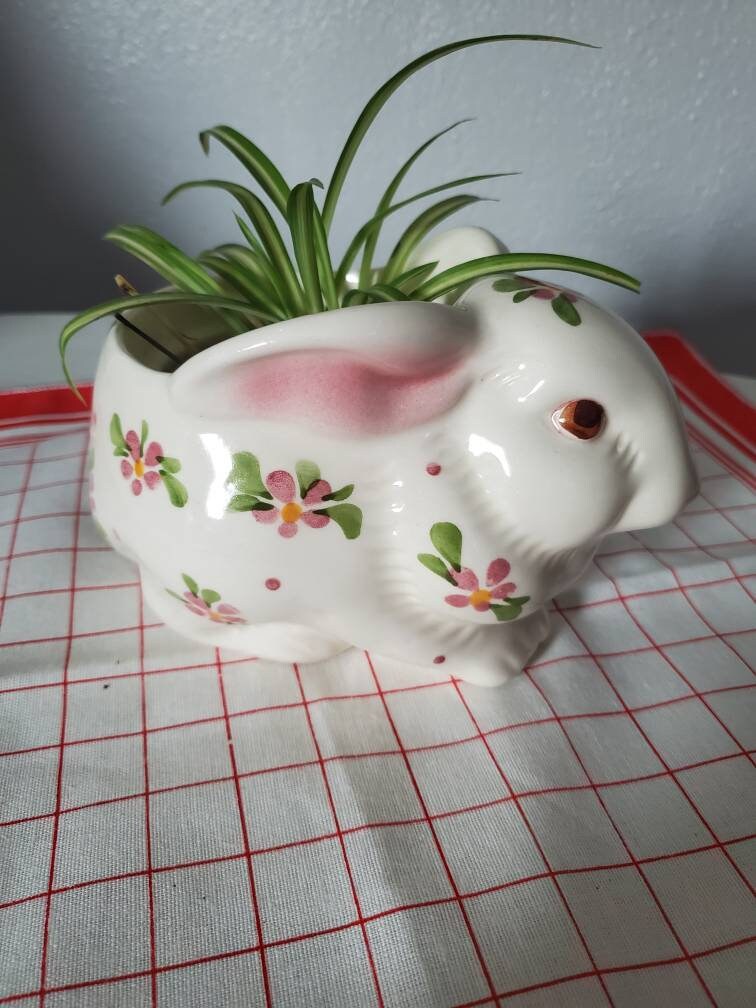 Vtg Bunny Rabbit Ceramic Planter, Hand Painted Avon Made in Brazil ...