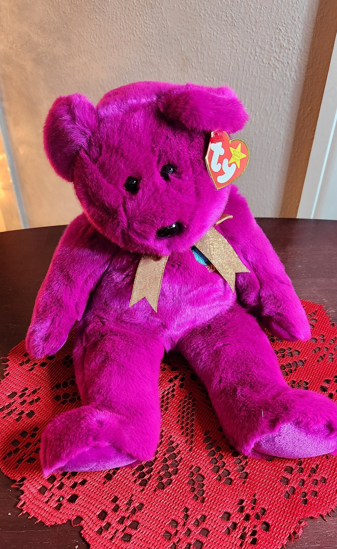 2000 Original TY Beanie Buddy Plush Millennium Purple Bear, Retired ...