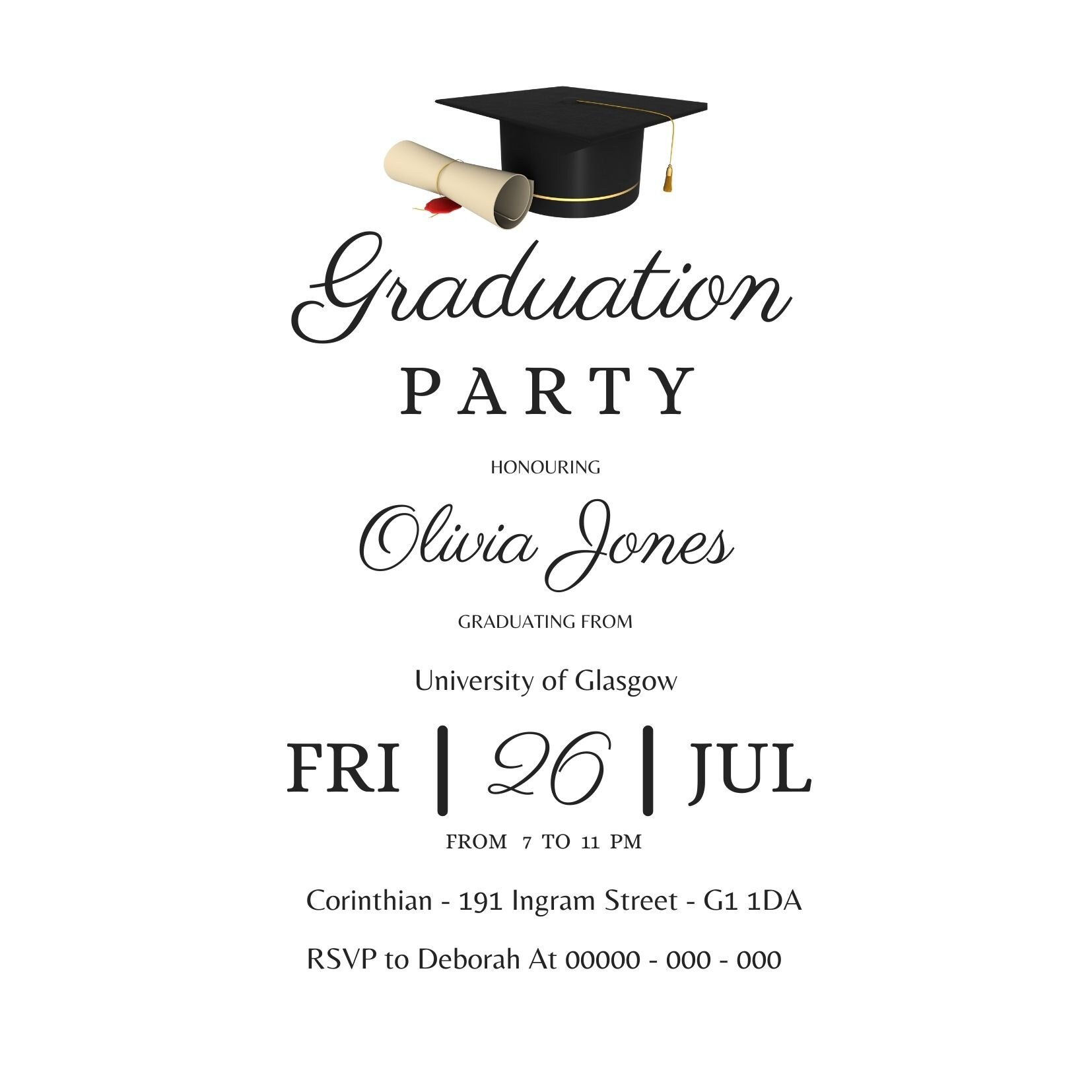 Electronic Graduation Invitation. Editable Template University ...