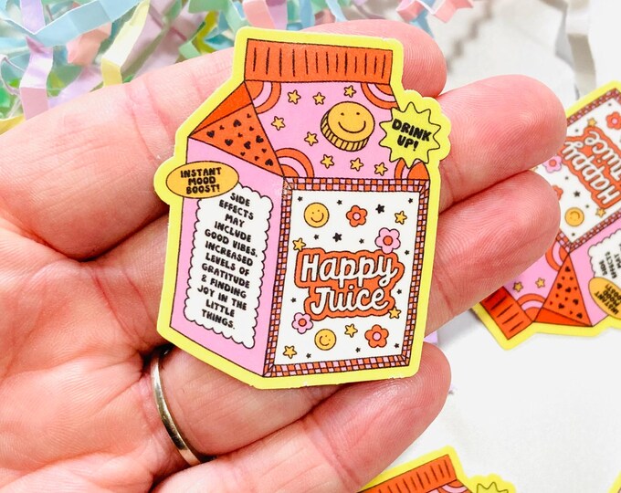 Happy Juice, Happy Sticker, Waterproof Sticker, Hydroflask Sticker ...