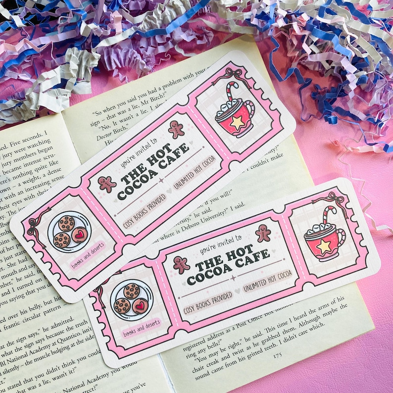 The Hot Cocoa Café Book Club Voucher Ticket Linen Bookmark - Bookish ...