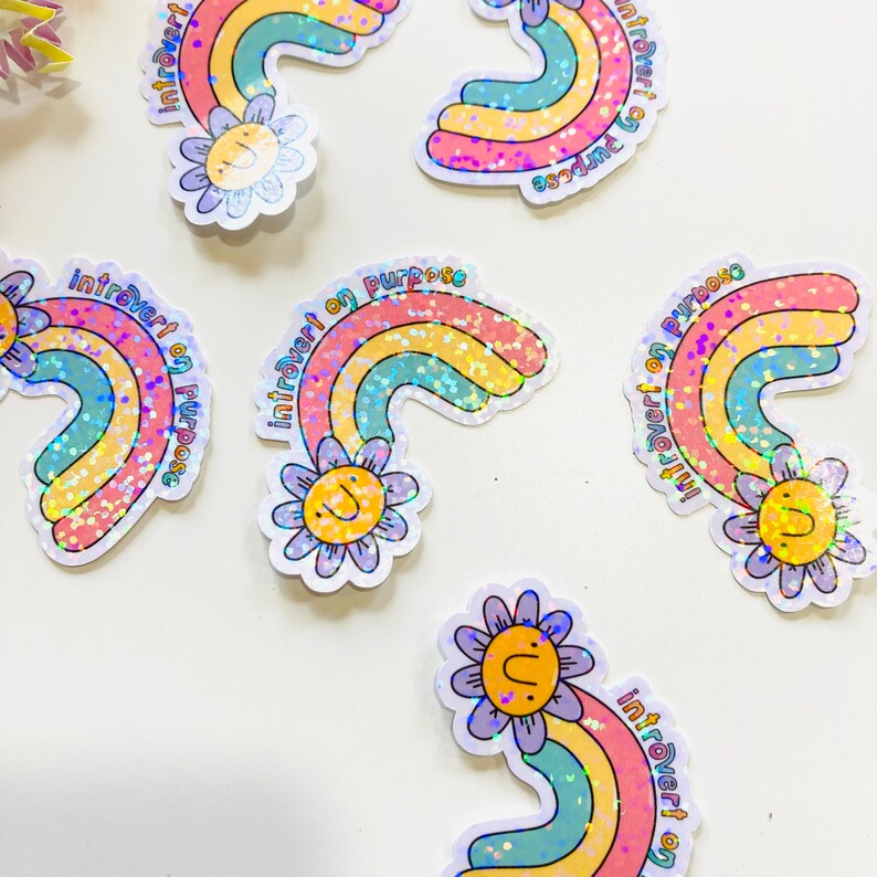 Introvert on Purpose Sticker, Cute Rainbow Kindle, Sparkly Laminated ...