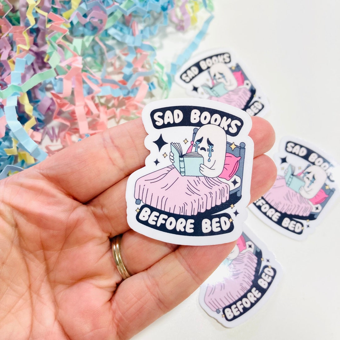 Sad Books Before Bed Sticker, Cute Bookish Ghost Sticker, Ghost Reading ...