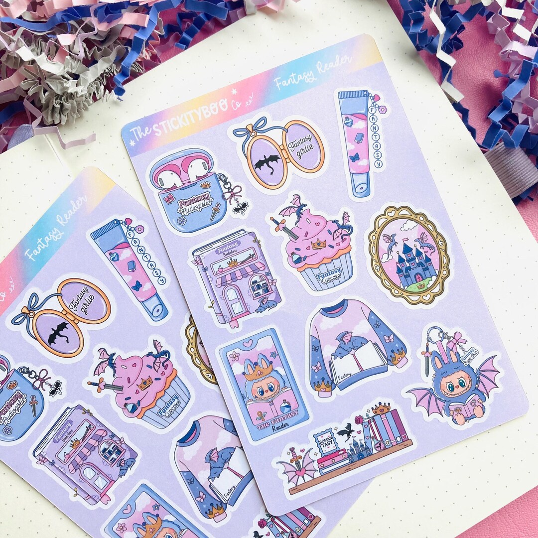Fantasy Readers Matte Vinyl Sticker Sheet, Reading Stickers for Journal ...