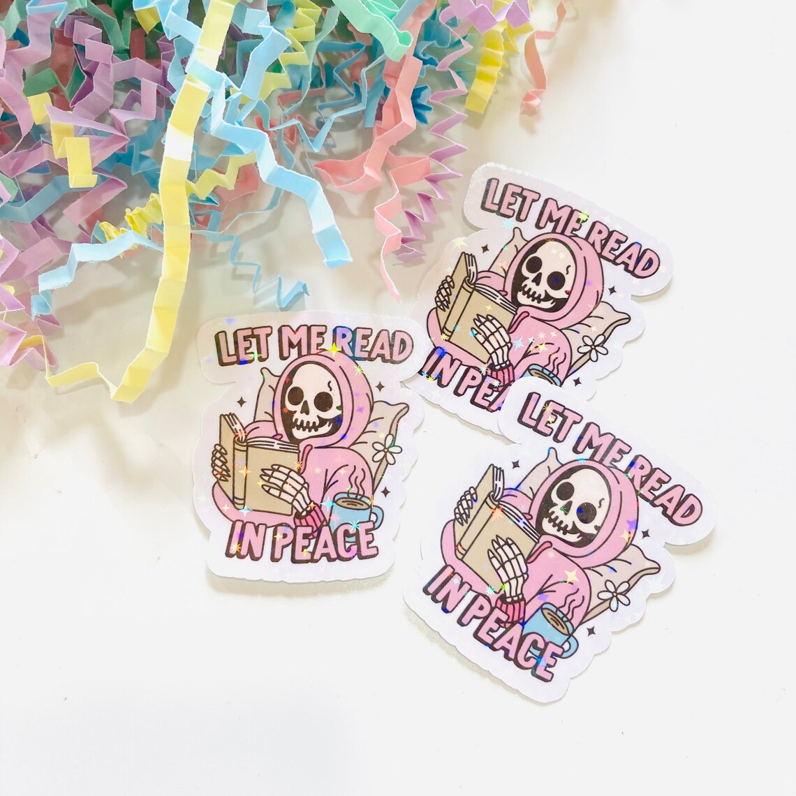 Let Me Read in Peace Sticker, Skeleton Reading a Book Sticker, Spooky ...
