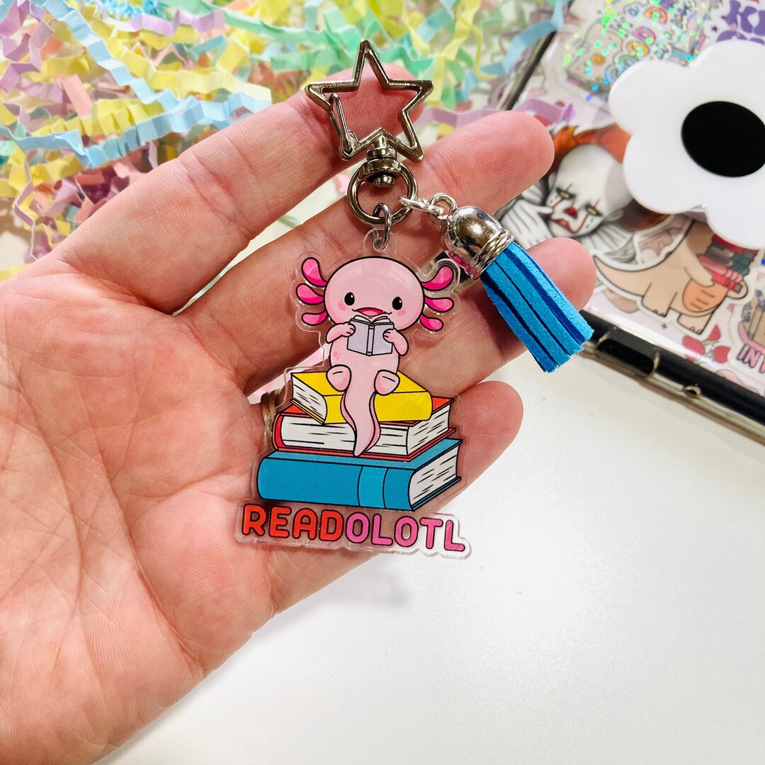 Readolotl Keychain, Bookish Acrylic Keyring, Axolotl Keyring, Cute ...