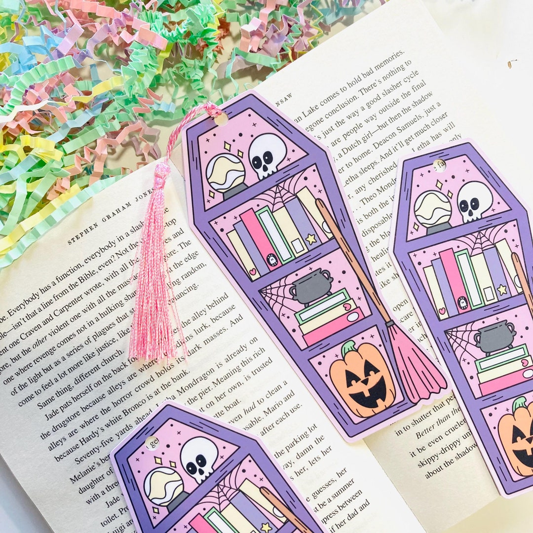 Spooky Witch Bookshelf Bookmark, Pastel Spooky Shelf Bookmark, Cute ...