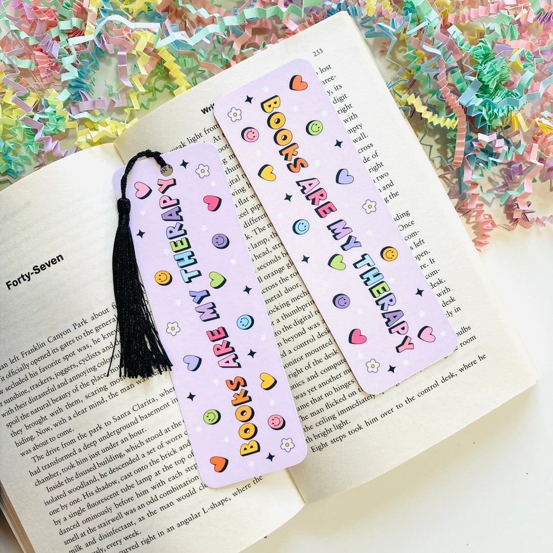 Books Are My Therapy Bookmark With Tassel, Linen Bookmark, Dsingle ...
