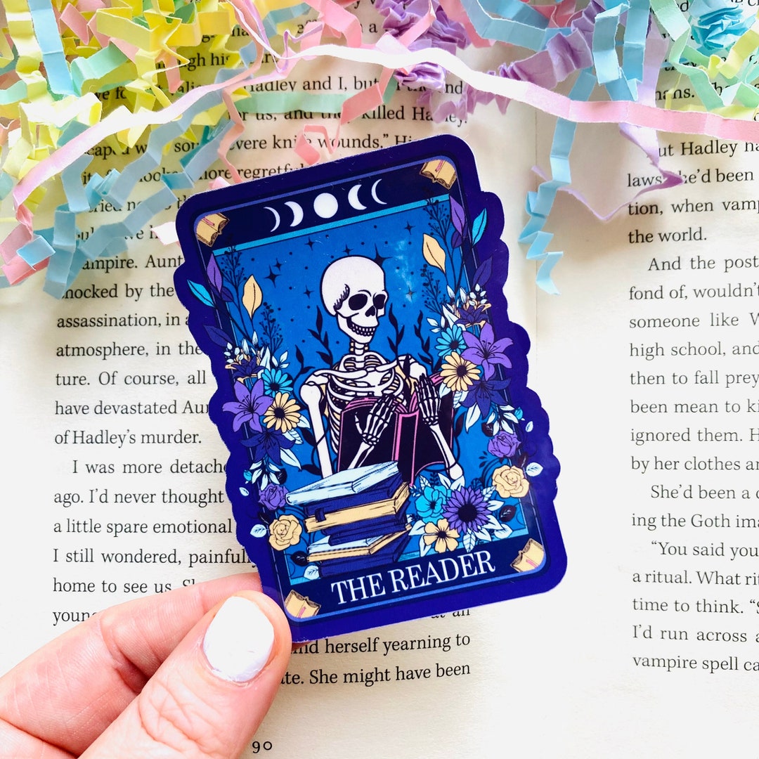 The Reader Tarot Card Sticker, Book Stickers for Kindle, Skeleton ...