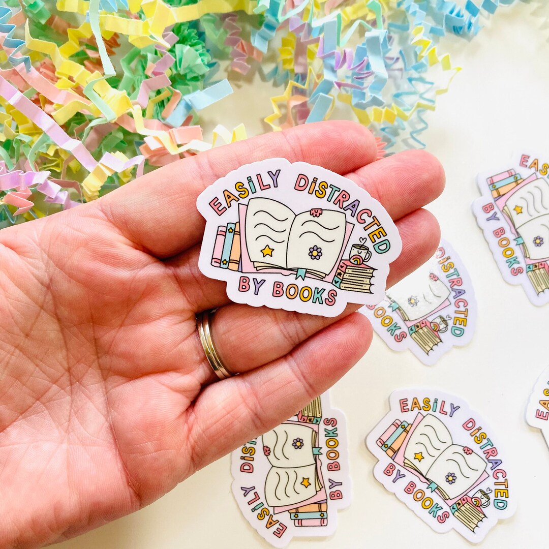 Easily Distracted by Books Vinyl Sticker, Book Stickers for Kindle ...