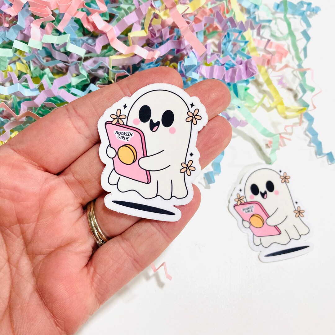 Bookish Ghost Sticker, Cute Ghost Reading Kindle, Bookish Girlie ...