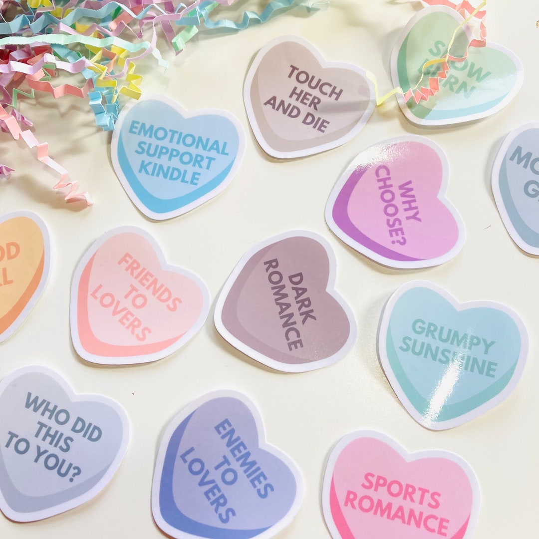 Romance Tropes Candy Heart Mini Sticker, Smut Lover Sticker, Enemies to ...