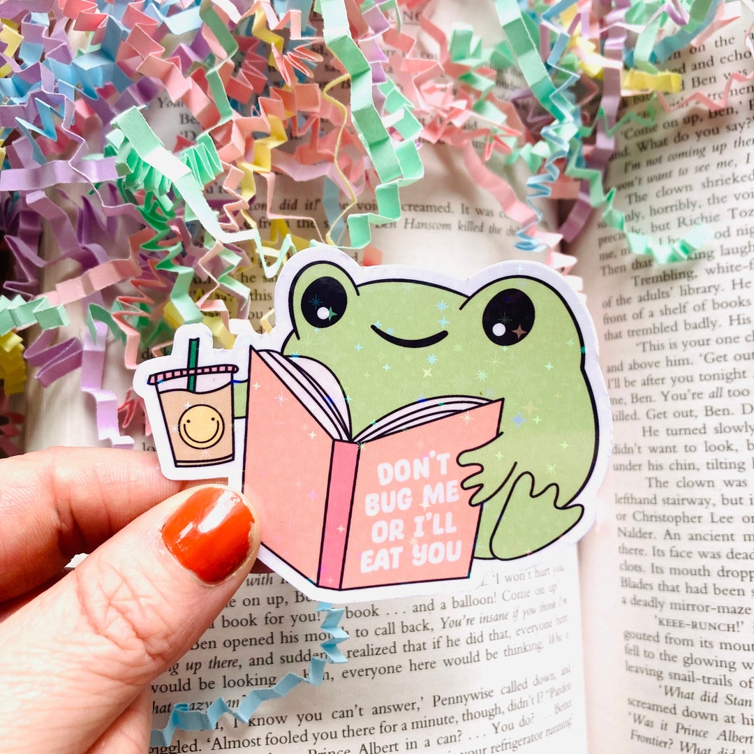 Dont Bug Me Sticker, Cute Bookish Frog With Iced Coffee, Froggy Things ...