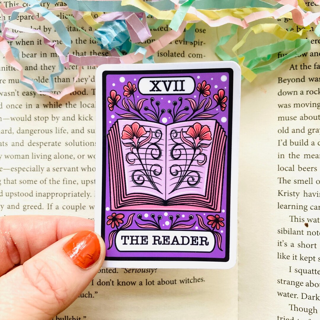 The Reader Tarot Card Sticker, Floral Book Sticker, Tarot Card Book ...