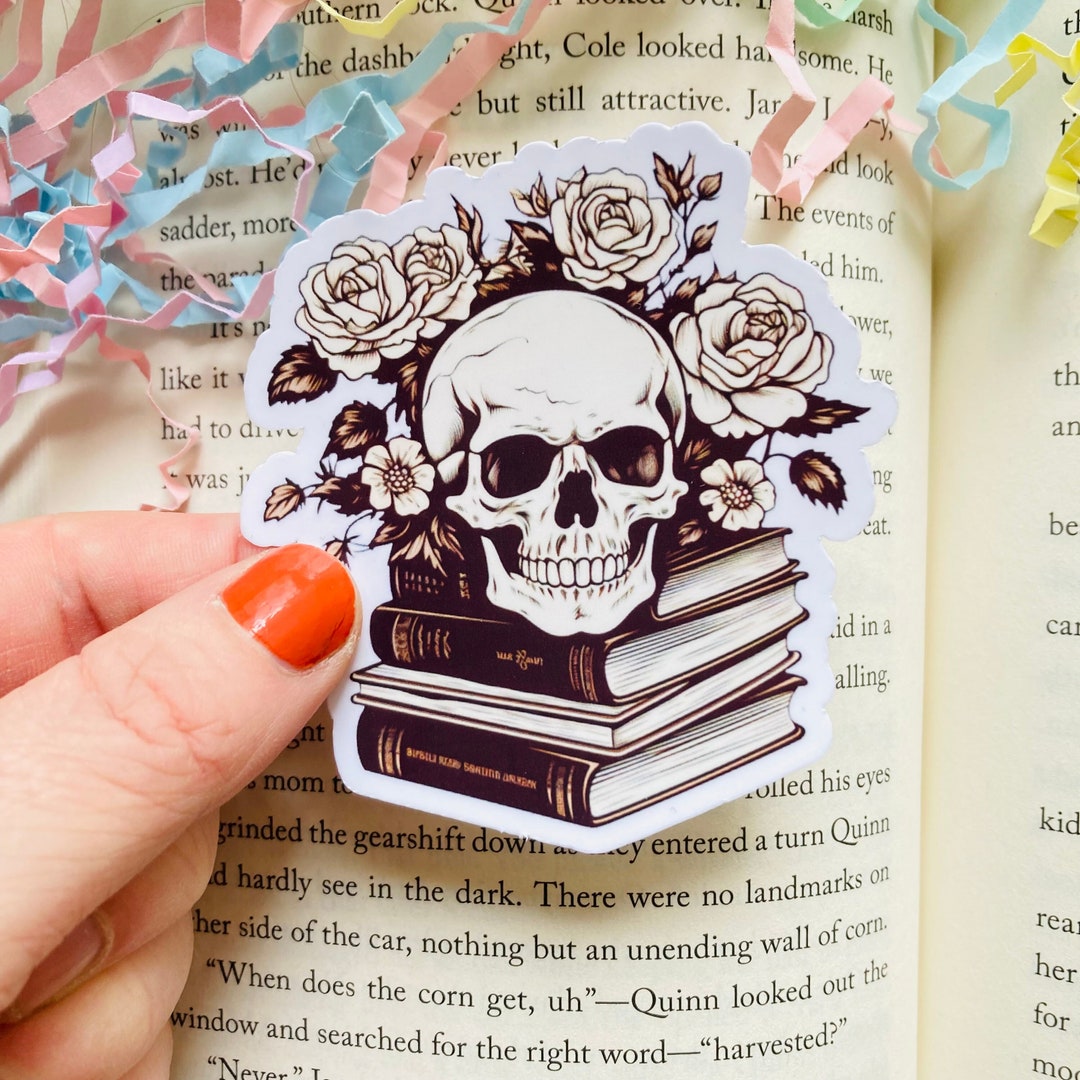 Dark Academia Stickers, Skull With Flowers, Gothic Book Stack Sticker ...