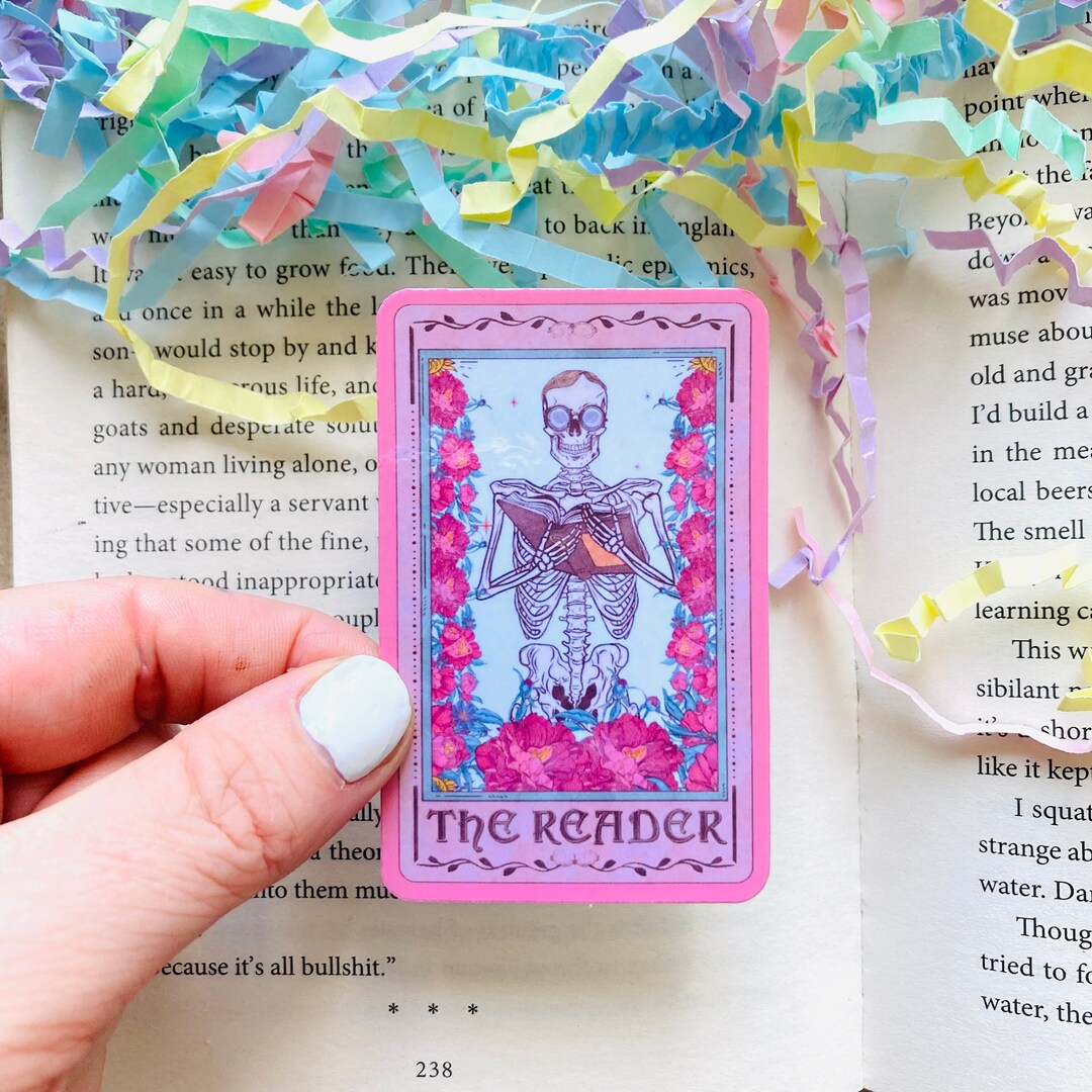 The Reader Tarot Card Sticker, Skeleton Reading Book, Bookish Stickers ...