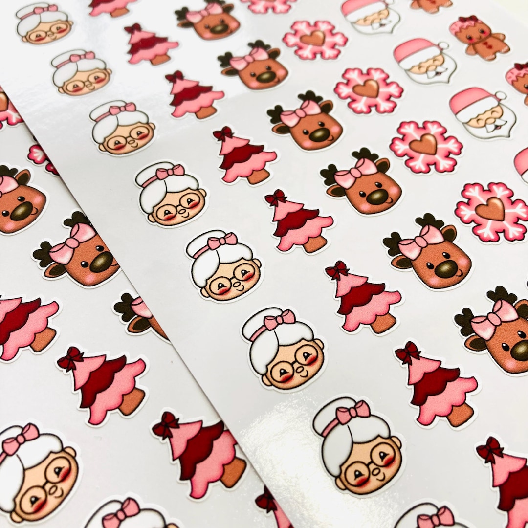Pink Mini Christmas Stickers, Small Stickers for Christmas Decor, Xmas ...