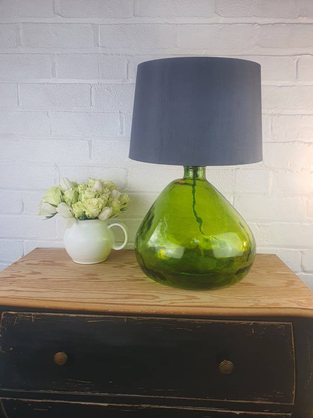 Large Green Recycled Glass Lamp Base. Free Form Shape Statement Lamp ...