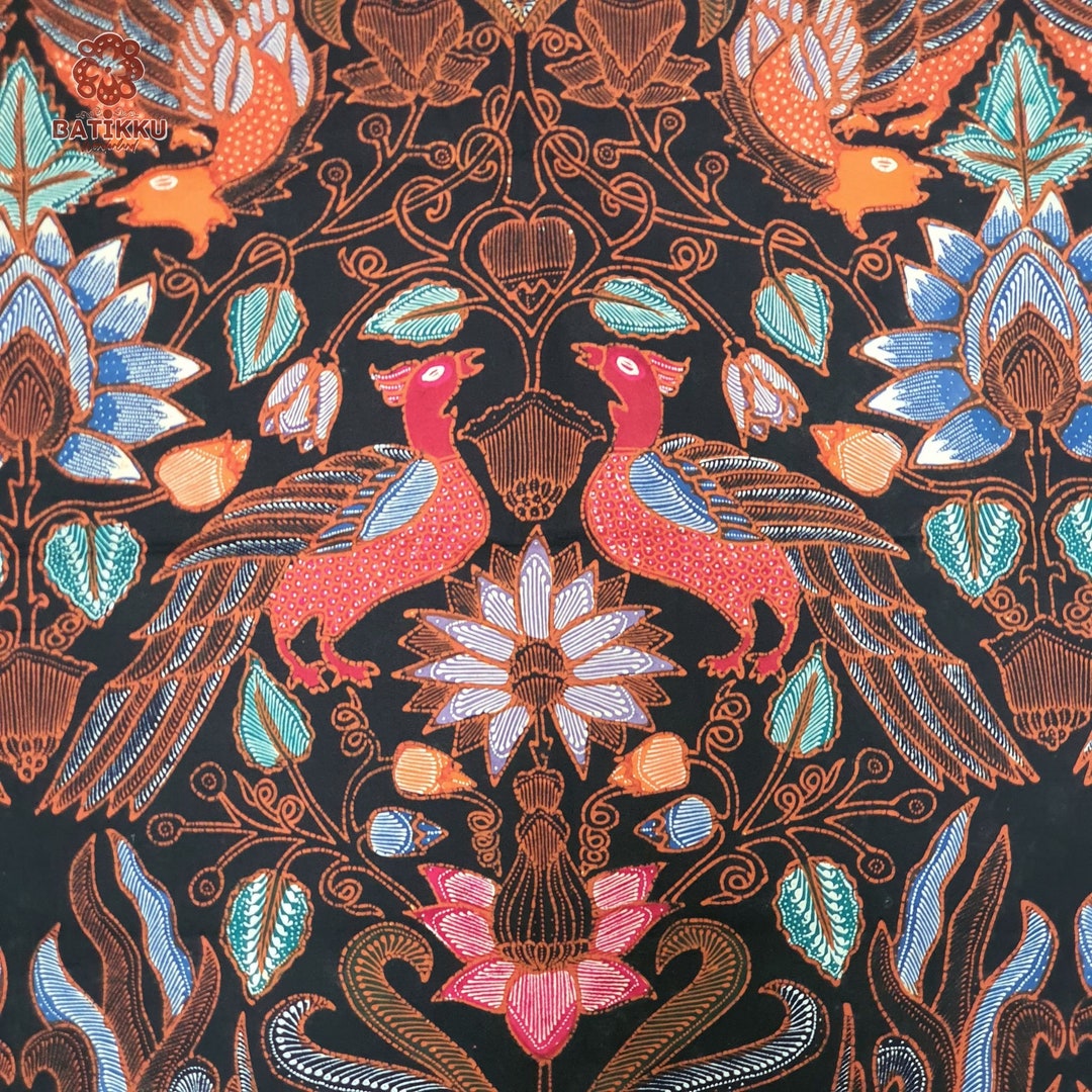 Indonesian Batik Tulis Classic Sogan, Bird and Flower, Hand Drawn Hand ...
