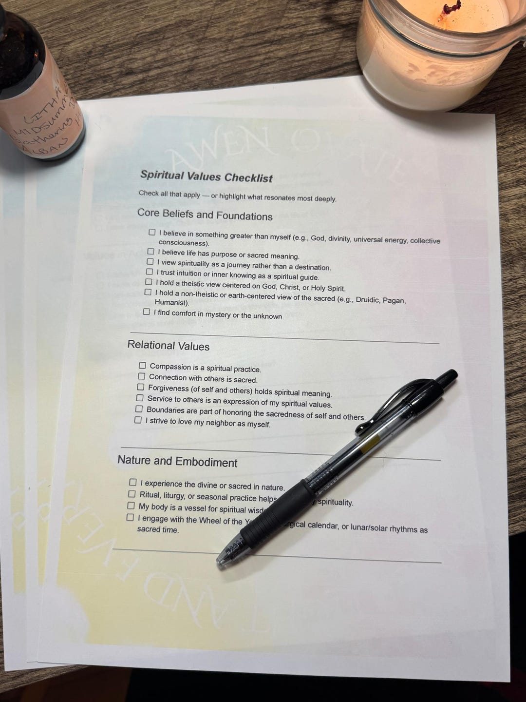 Printable Spiritual Values Checklist | Intuitive Faith Reflection Tool ...