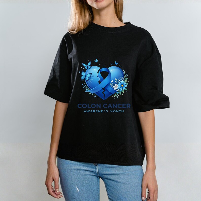 Colon Cancer Awareness PNG |designated PNG| Blue Ribbon Heart T-shirt ...