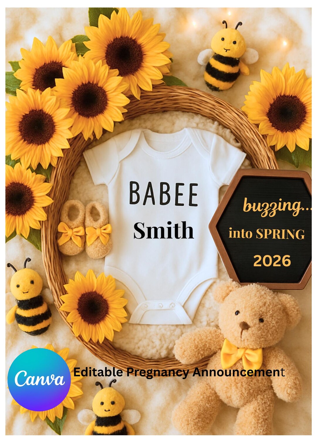 Editable Baby Announcement & Baby Shower Invitation Bundle | Buzzing ...