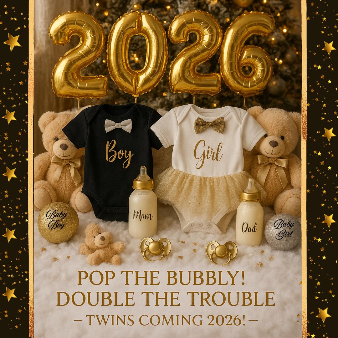 Luxury New Year’s Eve Twin Baby Announcement - Etsy
