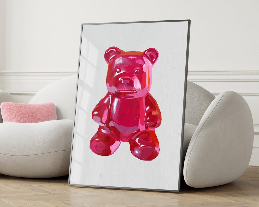 Pink Gummy Bear Oil Painting Poster: Trendy Girly Wall Art (digital ...