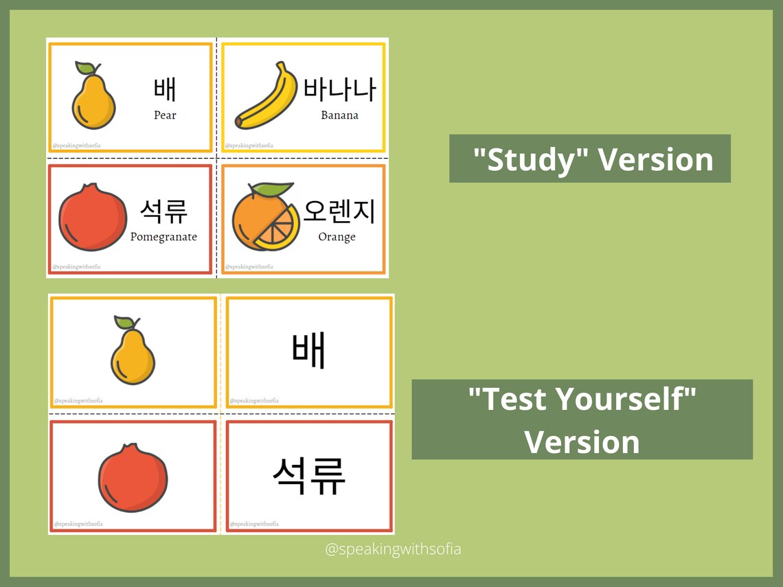 Printable Korean Flashcards, Korean Flashcards, Korean Food, Learn ...