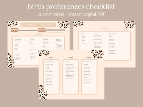 Customizable Birth Plan / Birth Preferences Checklist | Etsy