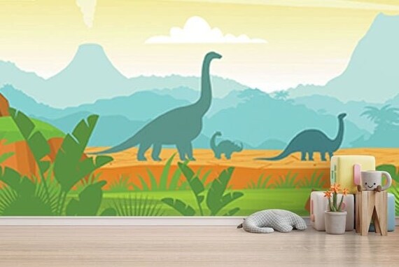 Dinosaur Landscape Wallpaper Mural Premium Peel and Stick - Etsy