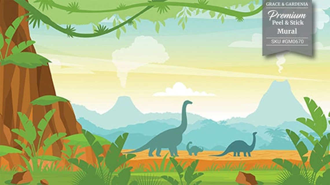 Dinosaur Landscape Wallpaper Mural, Premium Peel and Stick Material ...