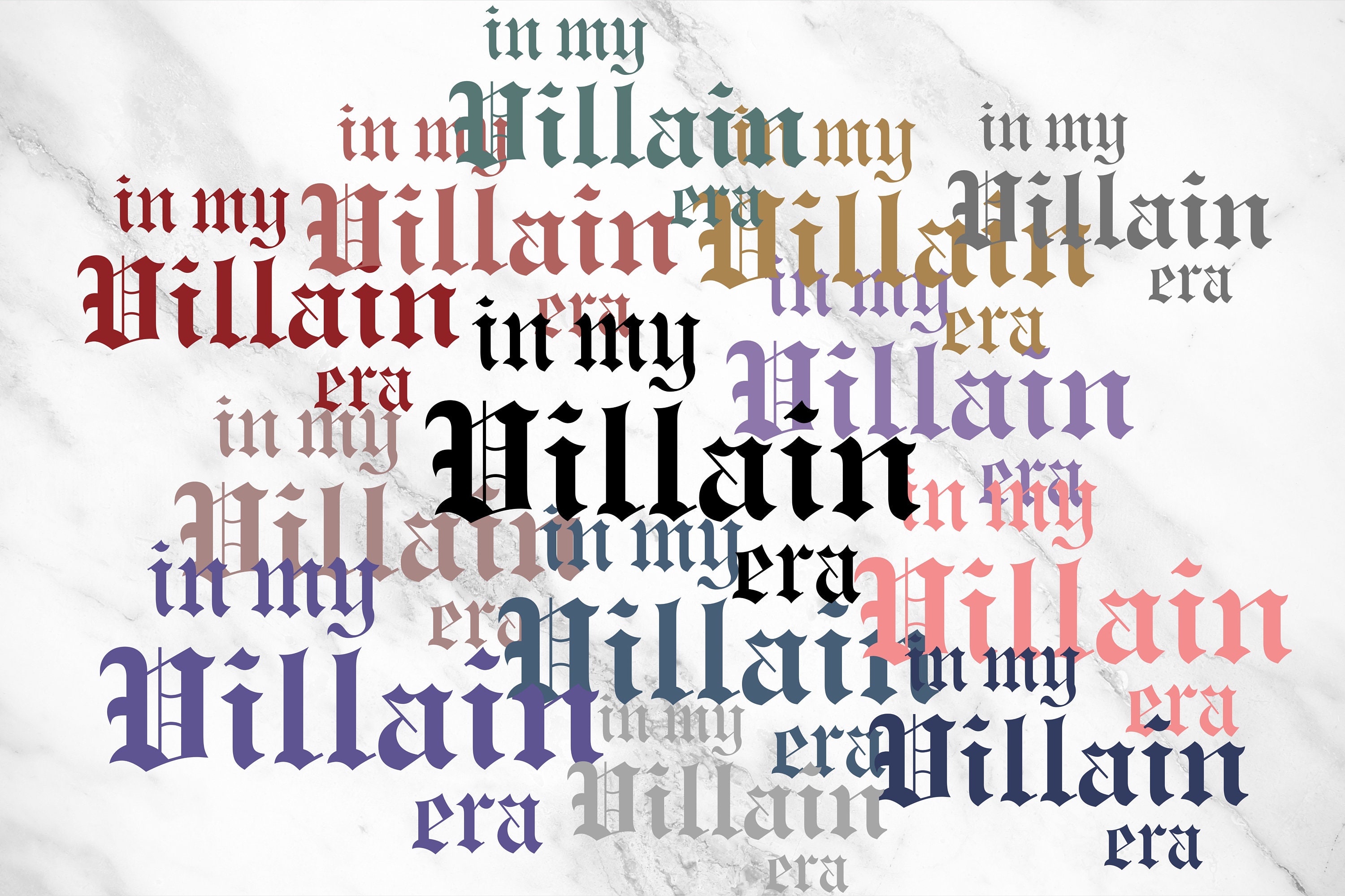NEW!!! in My Villain Era Gothic Font Pngs SVG | 14 Colors | Bookish ...