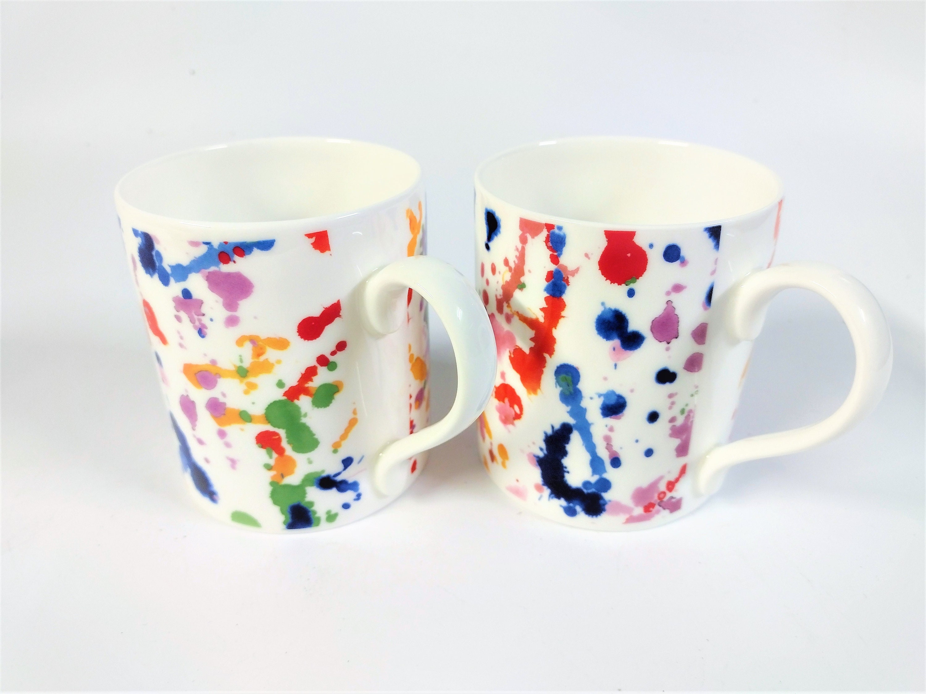 2 Large Bone China Mugs With Splash Decoration (400ml Capacity) - Etsy UK