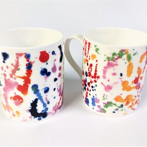 2 Large Bone China Mugs With Splash Decoration (400ml Capacity) - Etsy UK