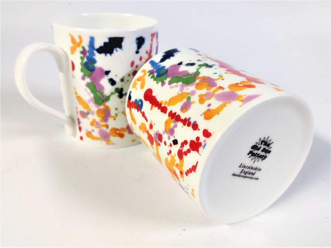 2 Large Bone China Mugs With Splash Decoration (400ml Capacity) - Etsy UK