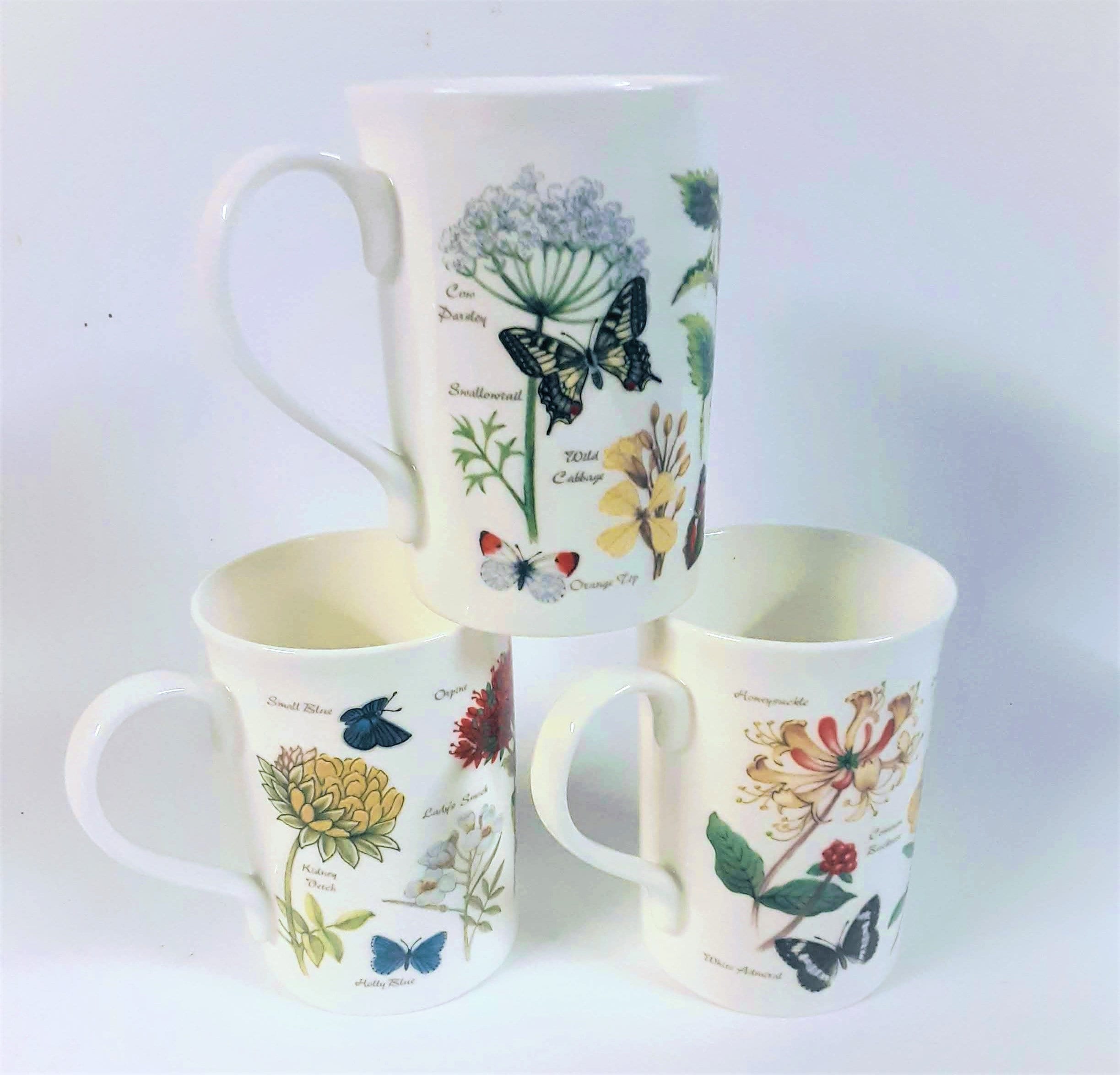 Set of 3 Bone China Mugs With Flowers and Butterfly Decoration - Etsy UK