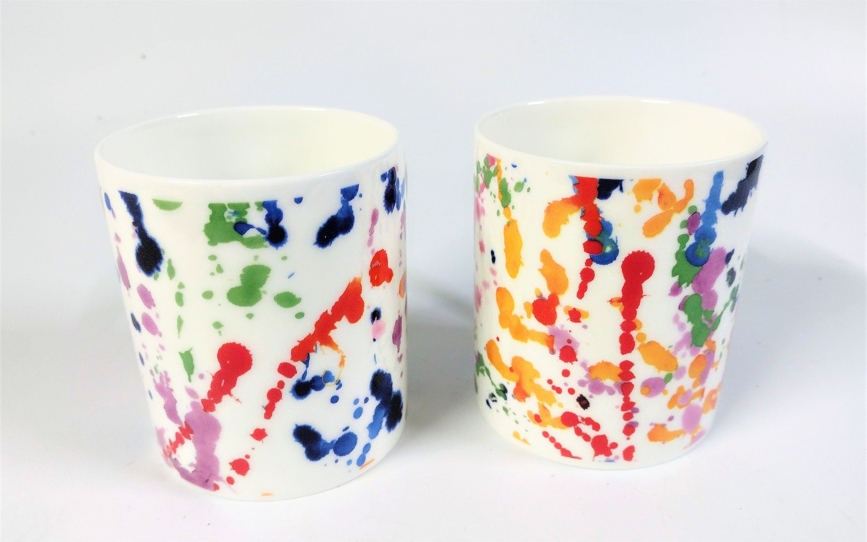 2 Large Bone China Mugs With Splash Decoration (400ml Capacity) - Etsy UK