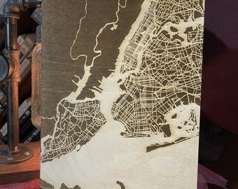 Laser Engraved Map New York - Etsy