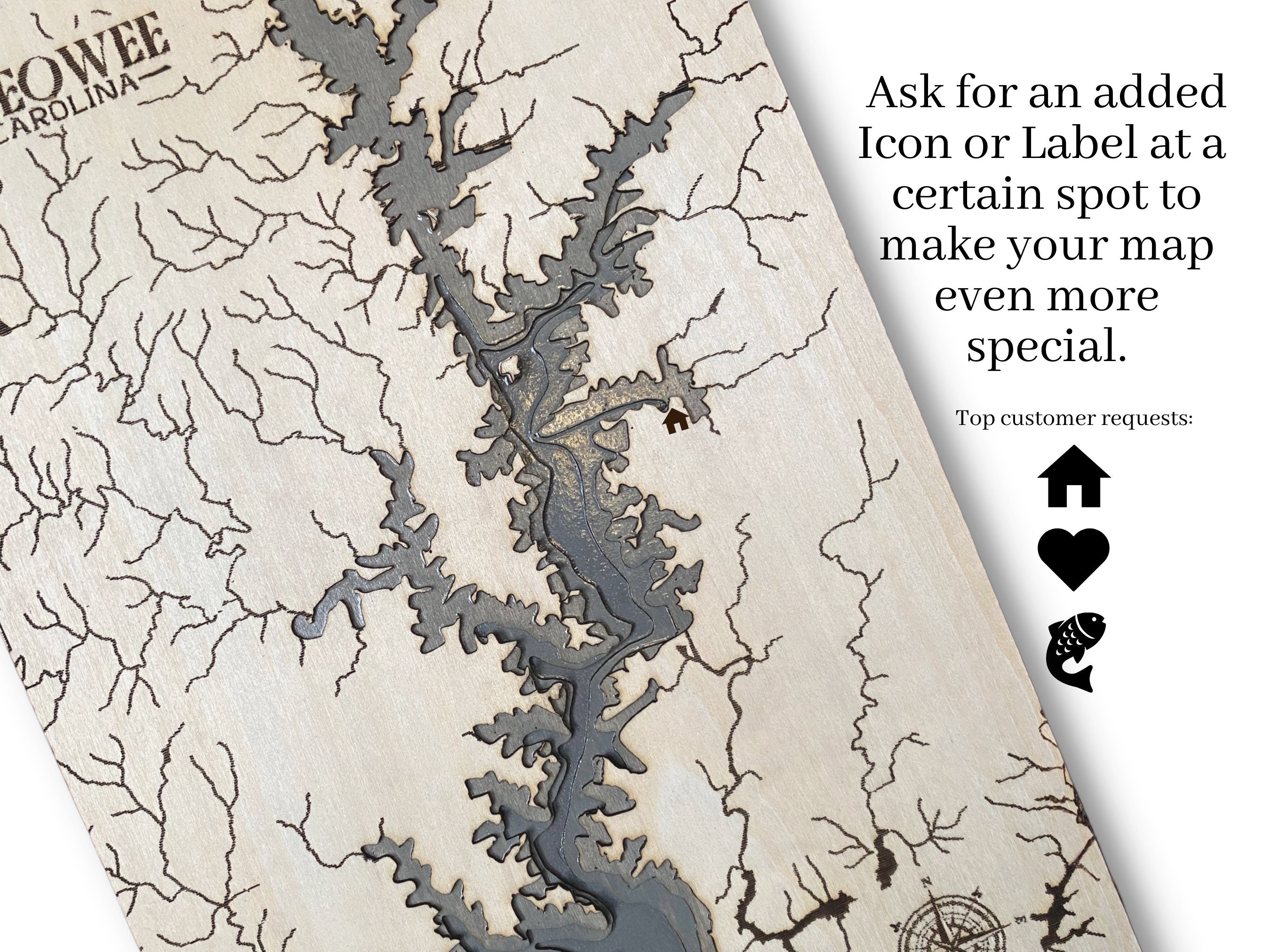 Lake Keowee Map, Wooden Customizable 3D Layered Gift for Realtor ...