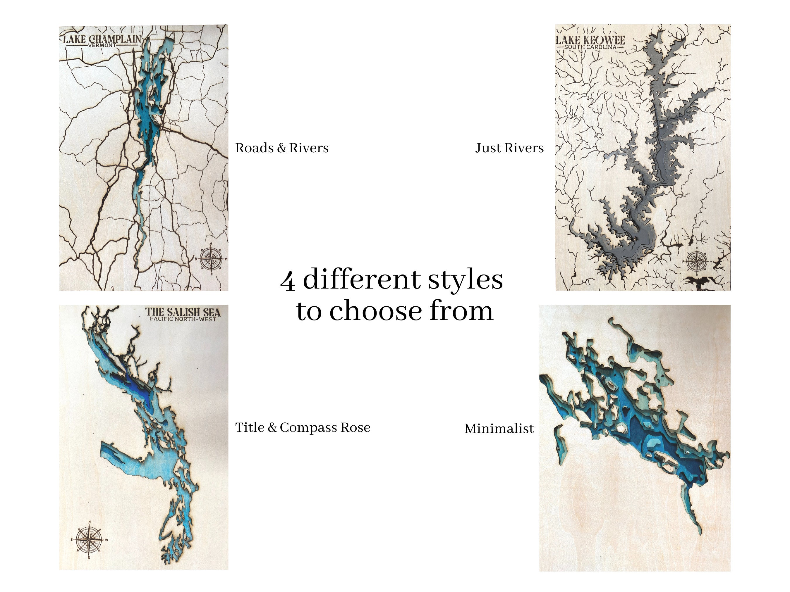 Custom Lake Map Wooden Personalized 3D Layered Gift for - Etsy