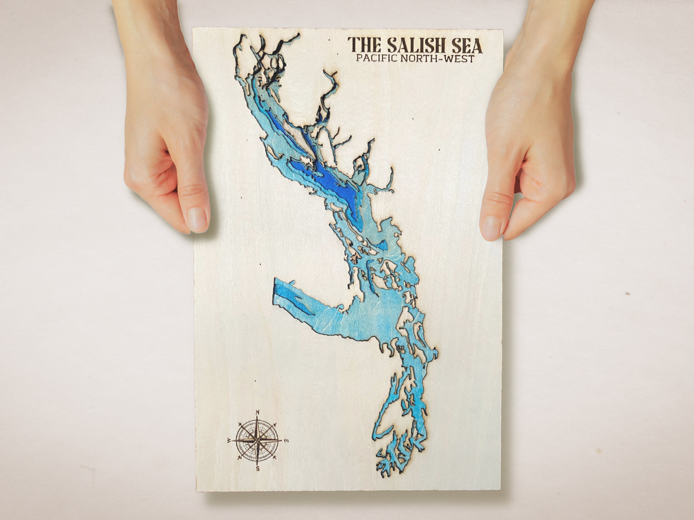 Salish Sea Map, Wooden Customizable 3D Layered Gift for Realtor Clients ...