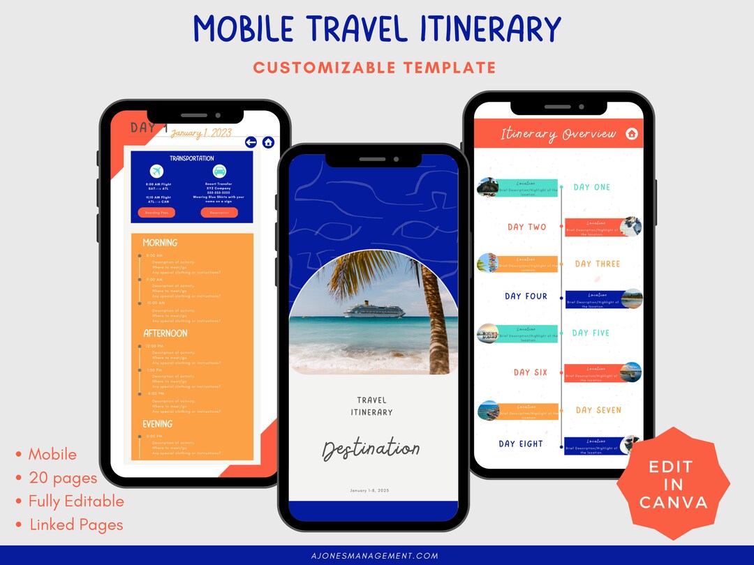 Family Mobile Travel Itinerary Template Digital Travel Itinerary ...