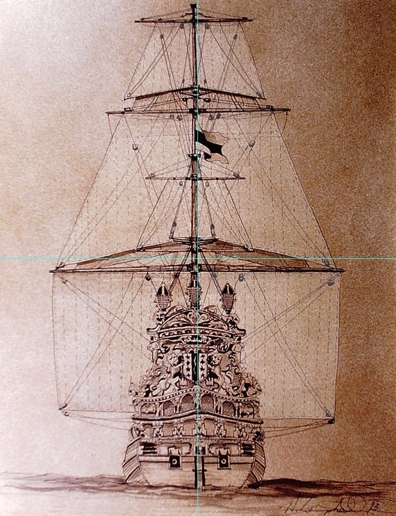 Spanish Galleon Fantail Digital Print of a Pen & Ink Drawing | Etsy