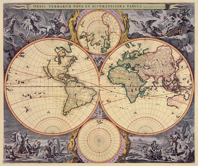 1658 Antique World Map_ideal for Framing and Wall Decor - Etsy