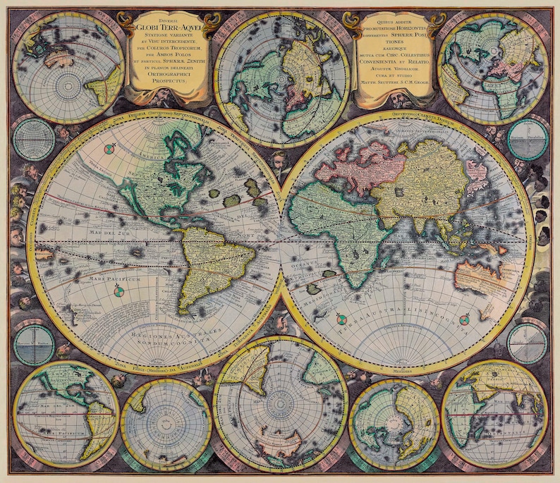 1730 Antique World Map_ideal for Framing and Wall Decor - Etsy
