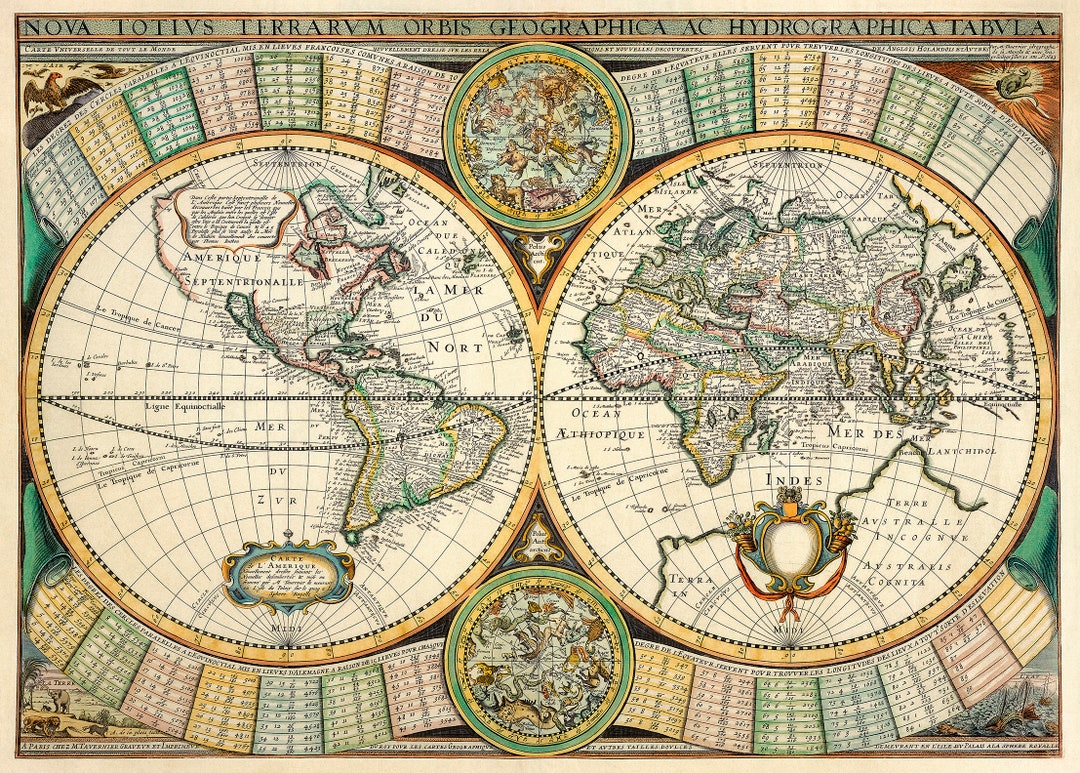 1643 Antique World Map_ideal for Framing & Wall Decor_professionally ...