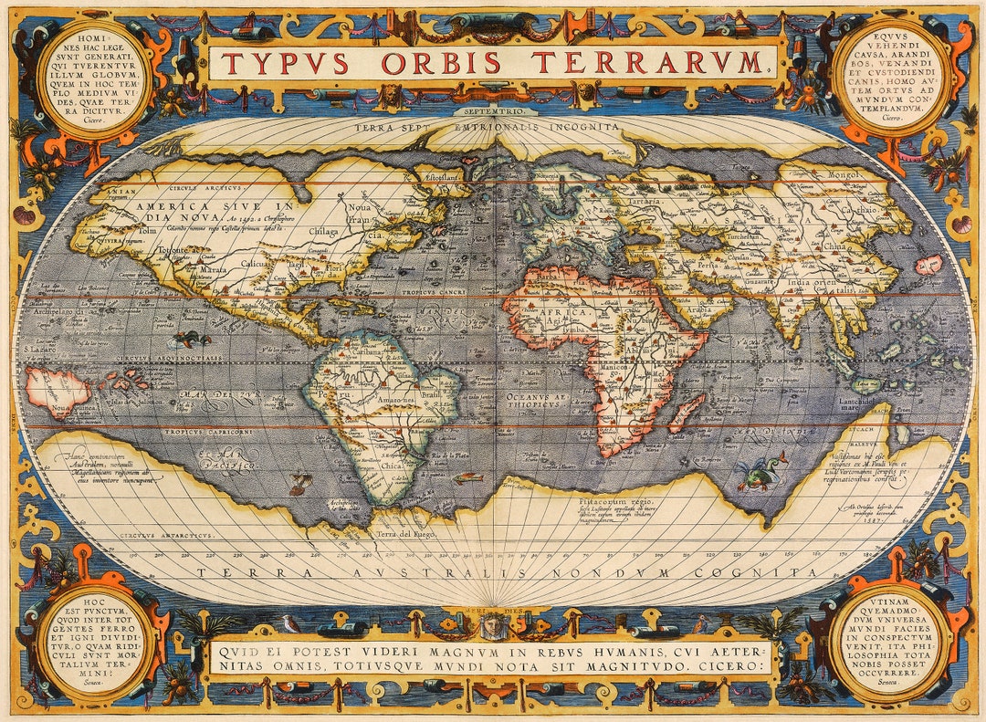 1588 Antique World Map_ideal for Framing & Wall Decor_professionally ...
