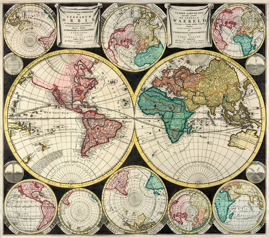 1629 Antique World Map_ideal for Framing & Wall Decor_professionally ...