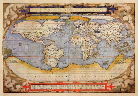 1570 Antique World Map_ Ideal for Framing and Wall Decor | Etsy
